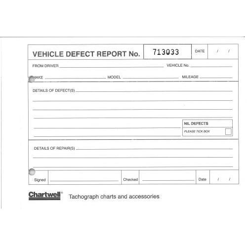 Chartwell Tachograph Vehicle Defect Report Pad 50 Sheets CVDR1Z