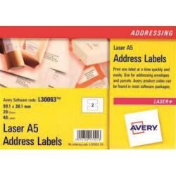 Avery (A5) Laser Addressing Labels (Pack 40) L30063-20 L30063-20