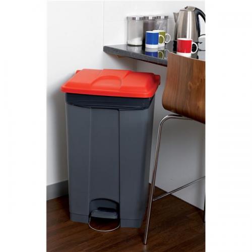 Straight EcoStep Recycling Bin 90 Litre (Red Lid/Grey SPICEECO90STEP1