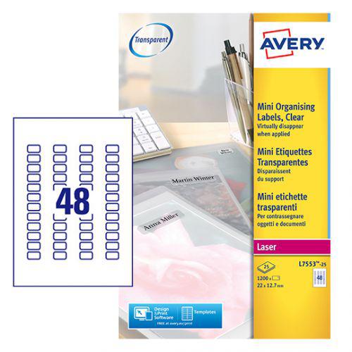 Avery Laser Mini Labels 48 Per Sheet Clear (Pack of 1200 AV17780